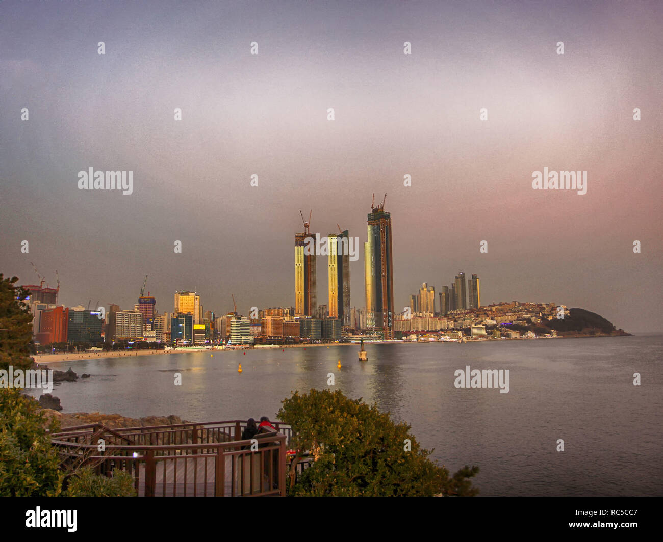 Sunset of Winter Haeundae Beach, Busan , South Korea, Asia Stock Photo ...