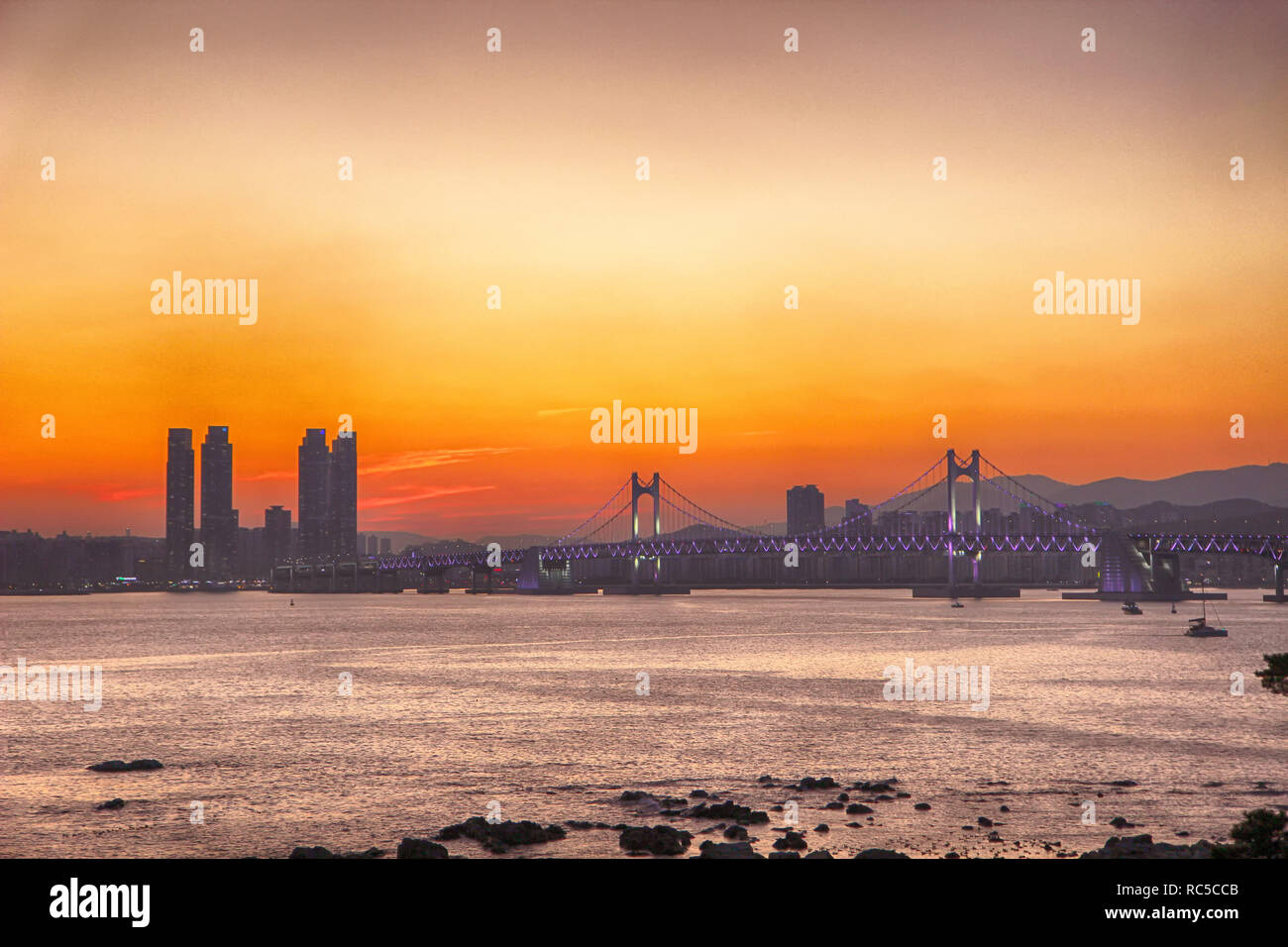 Sunset of Winter Haeundae Beach, Busan , South Korea, Asia Stock Photo ...