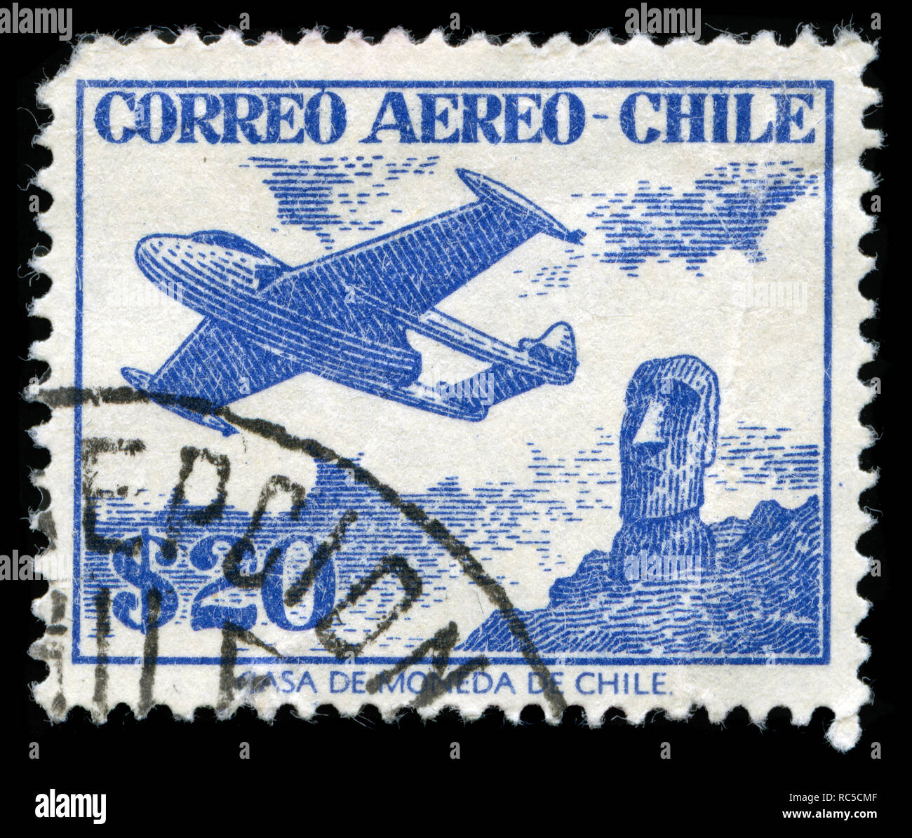 Postage stamp from Chile in the Airplanes series issued in 1956 Stock ...