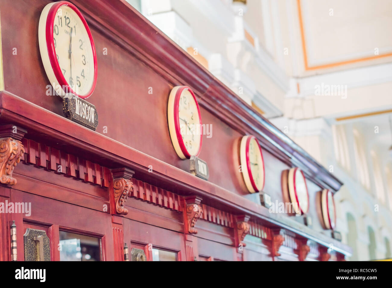 wall clocks showing time in different capitals of the world Stock Photo ...