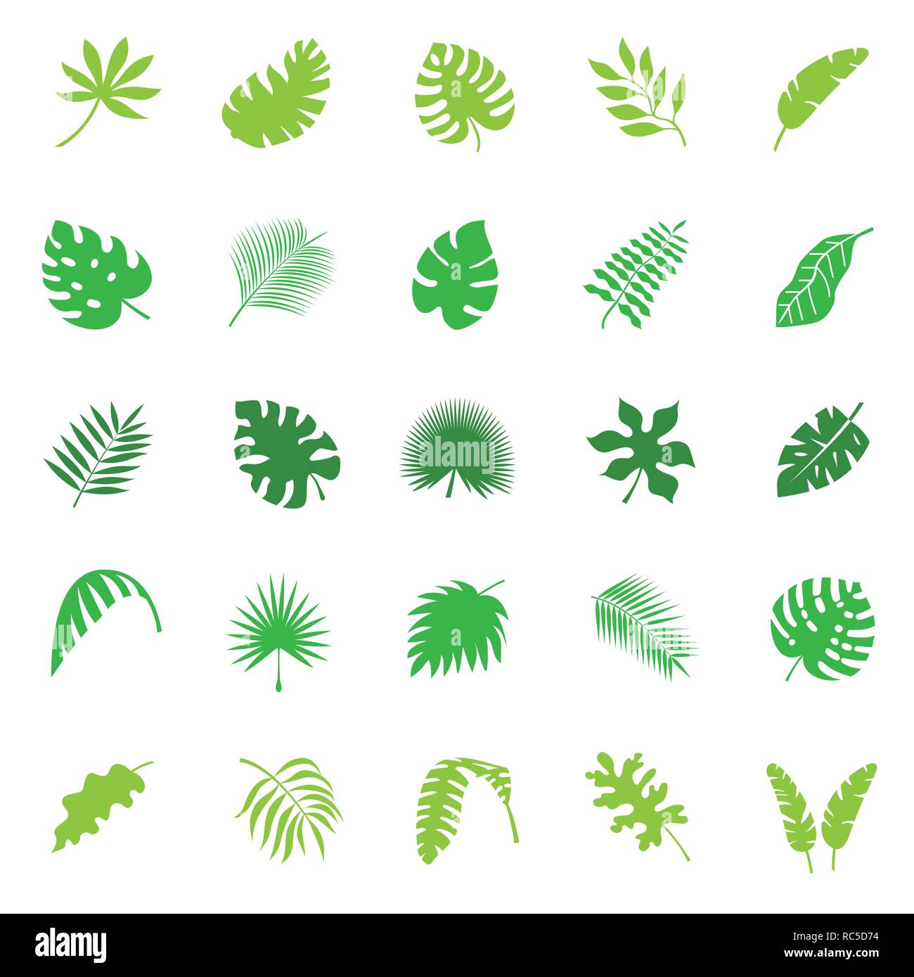 Tropic leafs green icons set on white background for graphic and web ...