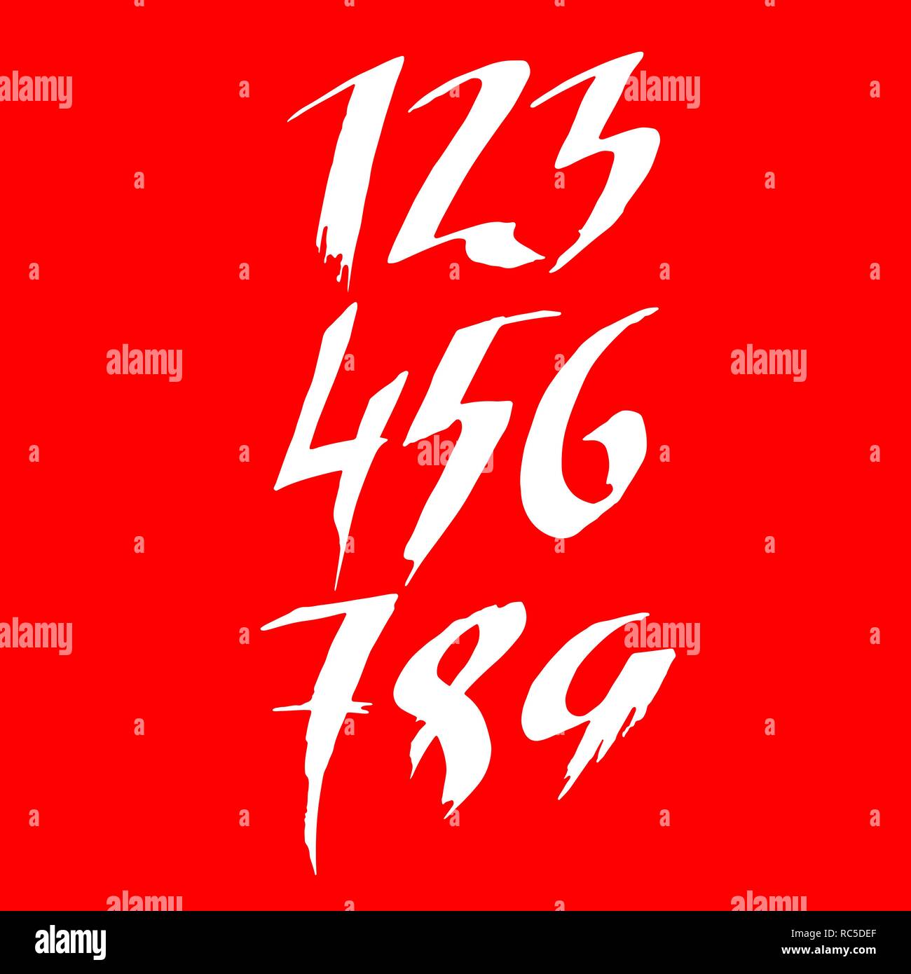 Set of grunge handdrawn numbers. Modern dry brush lettering. Vector ...