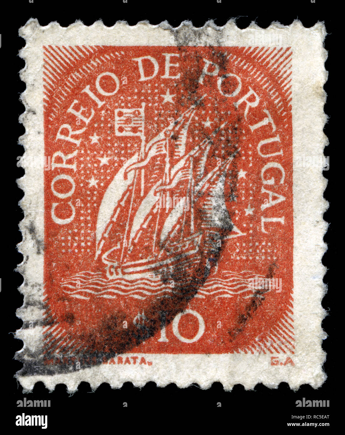 Postage stamp from Portugal in the Caravel series issued in 1943 Stock ...