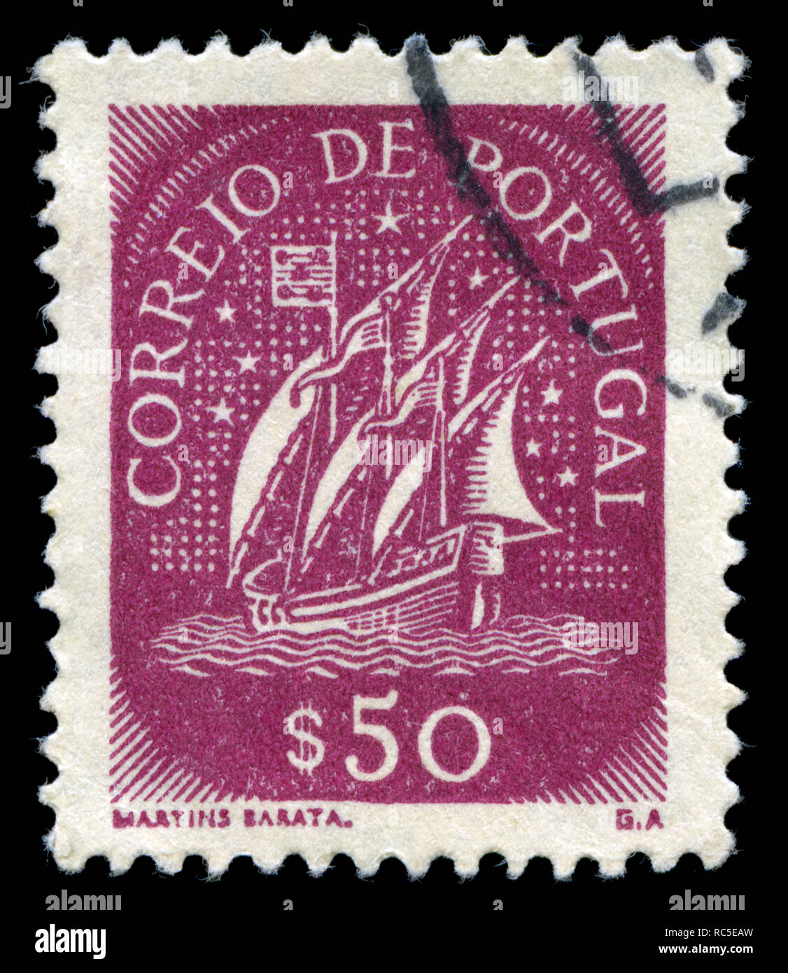 Postage stamp from Portugal in the Caravel series issued in 1943 Stock ...