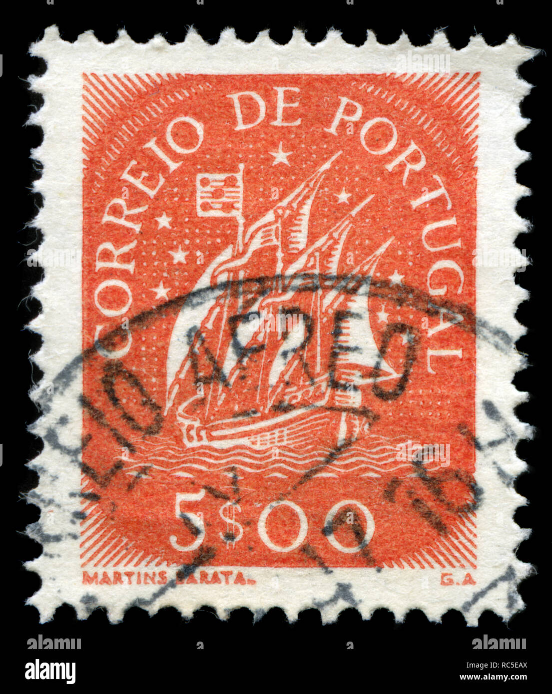 Postage stamp from Portugal in the Caravel series issued in 1943 Stock ...