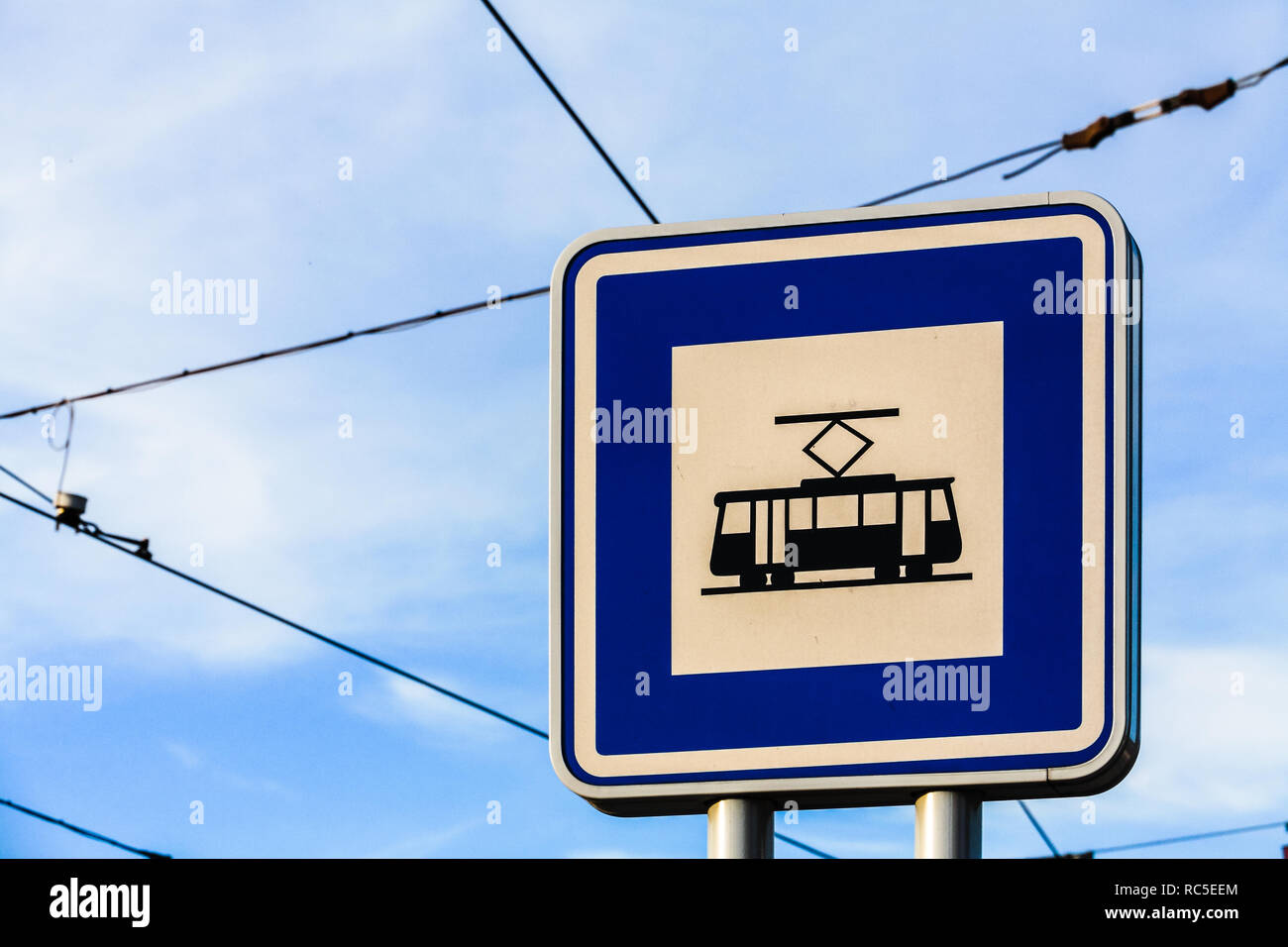 Sign tram stop Stock Photo - Alamy