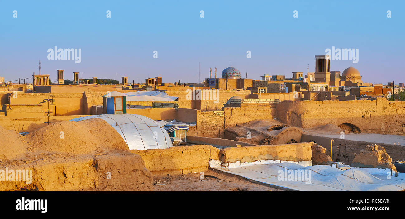 The roofs and wind towers (badgirs, windcatchers) of old Yazd with ...