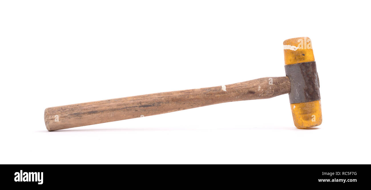 Old wooden hammer isolated on a white background Stock Photo - Alamy