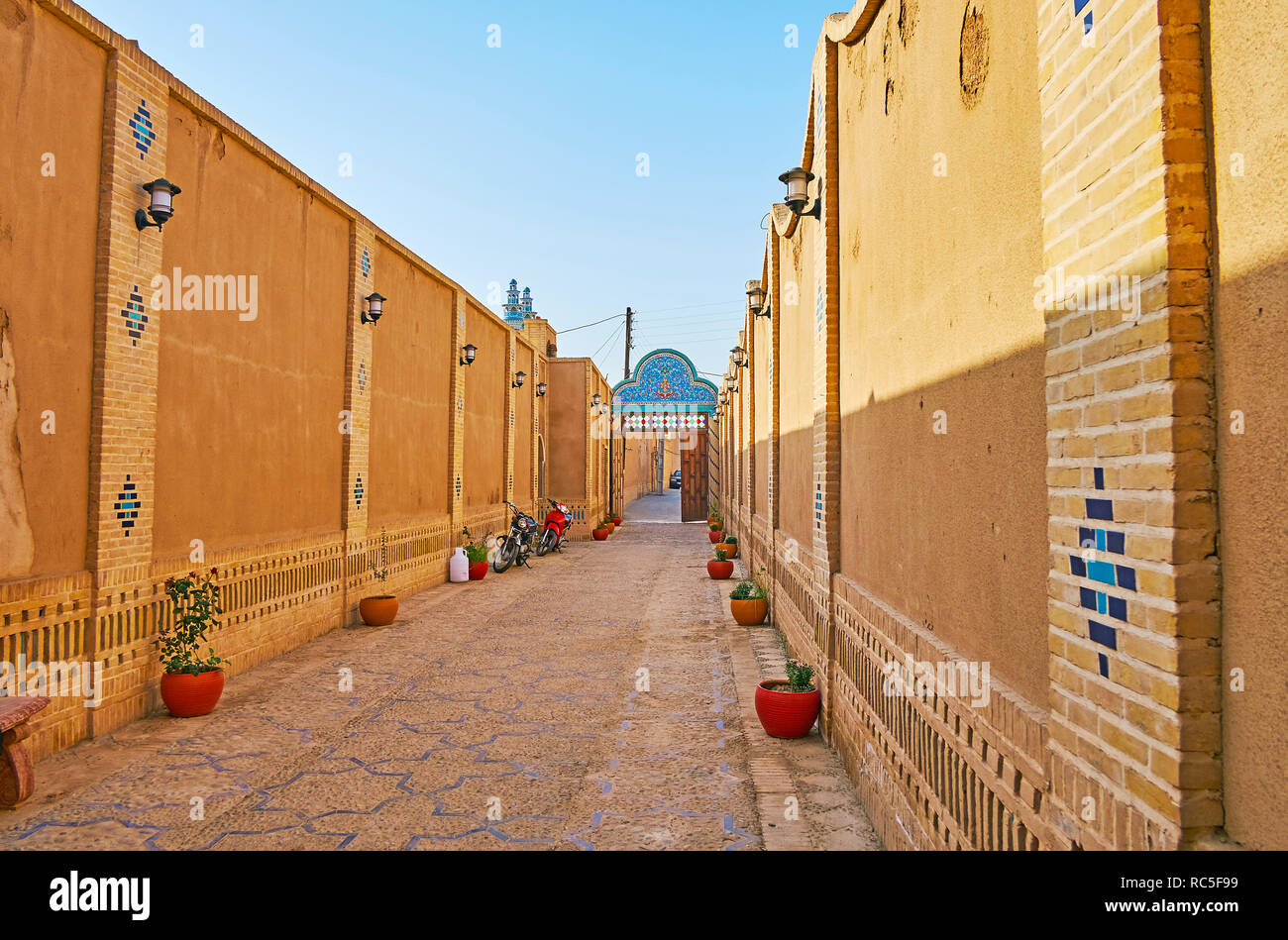 YAZD, IRAN, OCTOBER 18, 2017: The long narrow inner court of historic ...