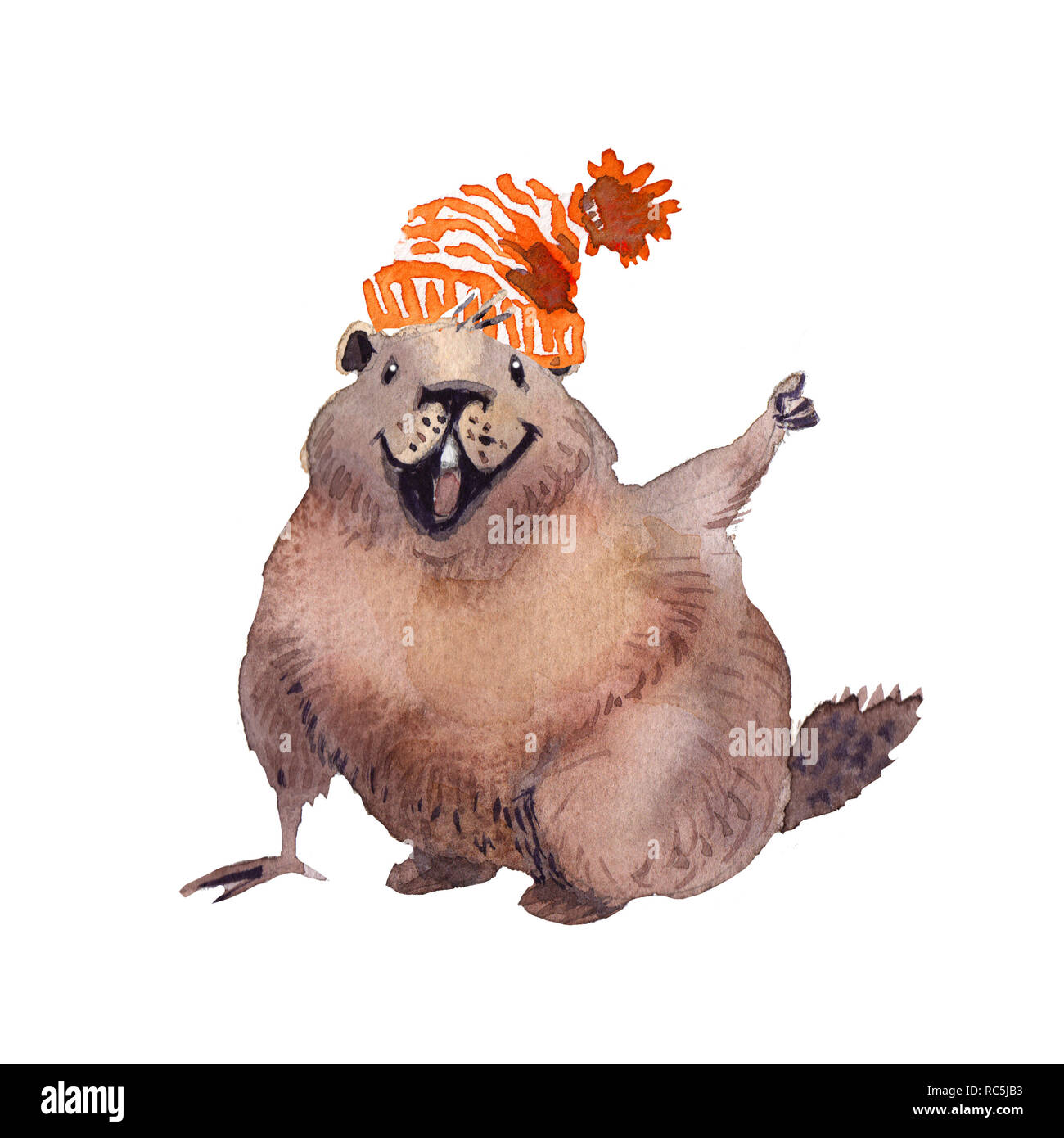 Happy Groundhog Day - hand drawn watercolor illustration groundhog card ...