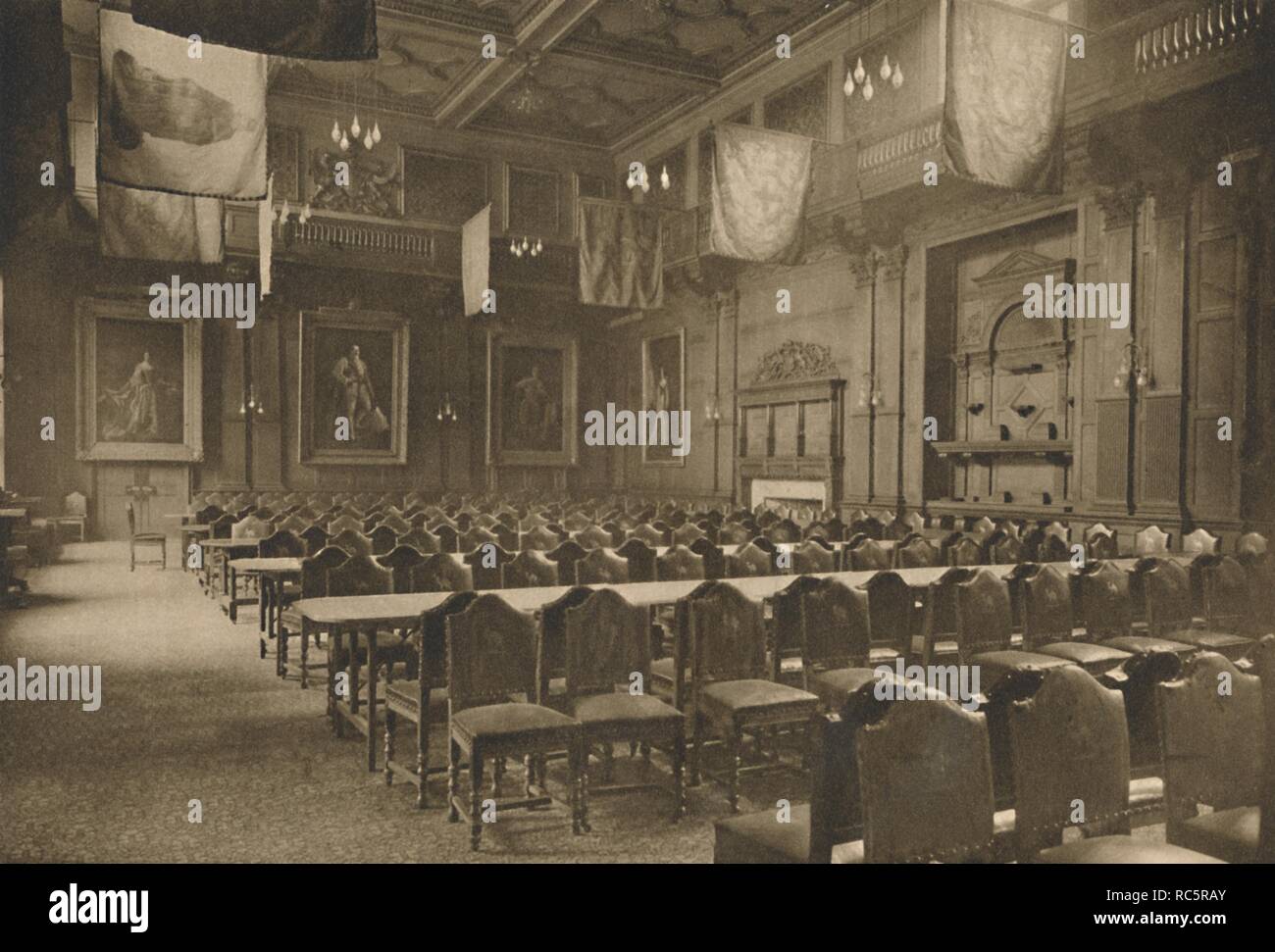 'Flag-Hung Great Hall in Which the Powerful Company of Grocers Holds ...