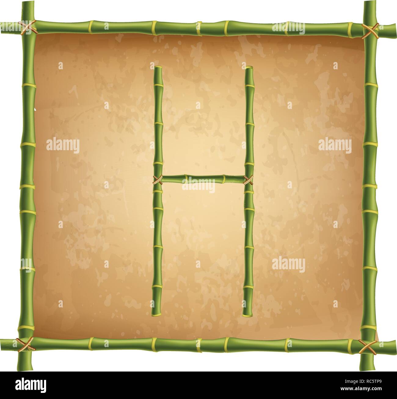 Vector bamboo alphabet. Capital letter H made of realistic green bamboo ...