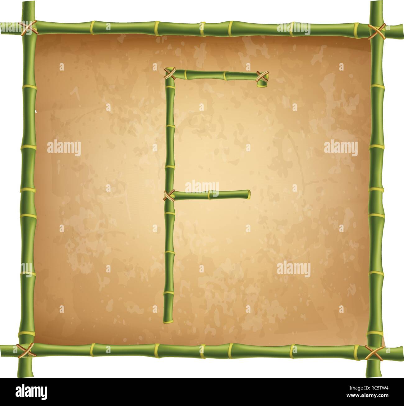 Vector bamboo alphabet. Capital letter F made of realistic green bamboo ...