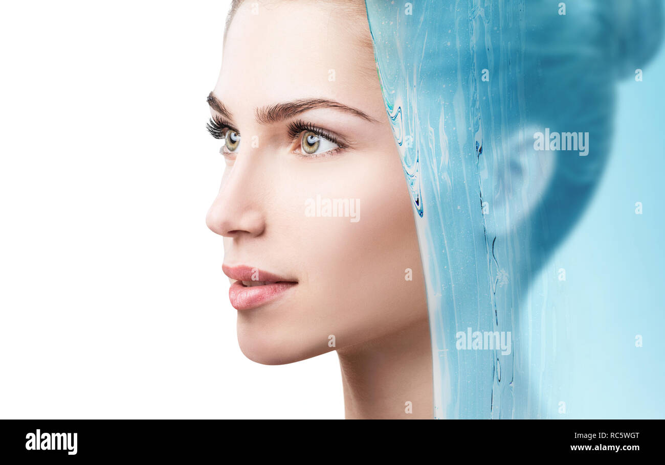 Sensual woman under water splash over white background Stock Photo - Alamy
