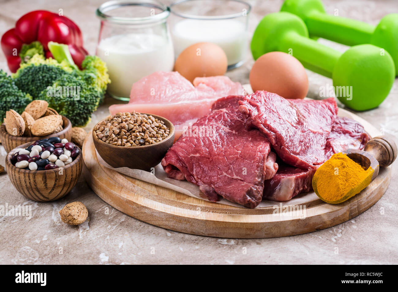 Foods for building muscles Stock Photo - Alamy