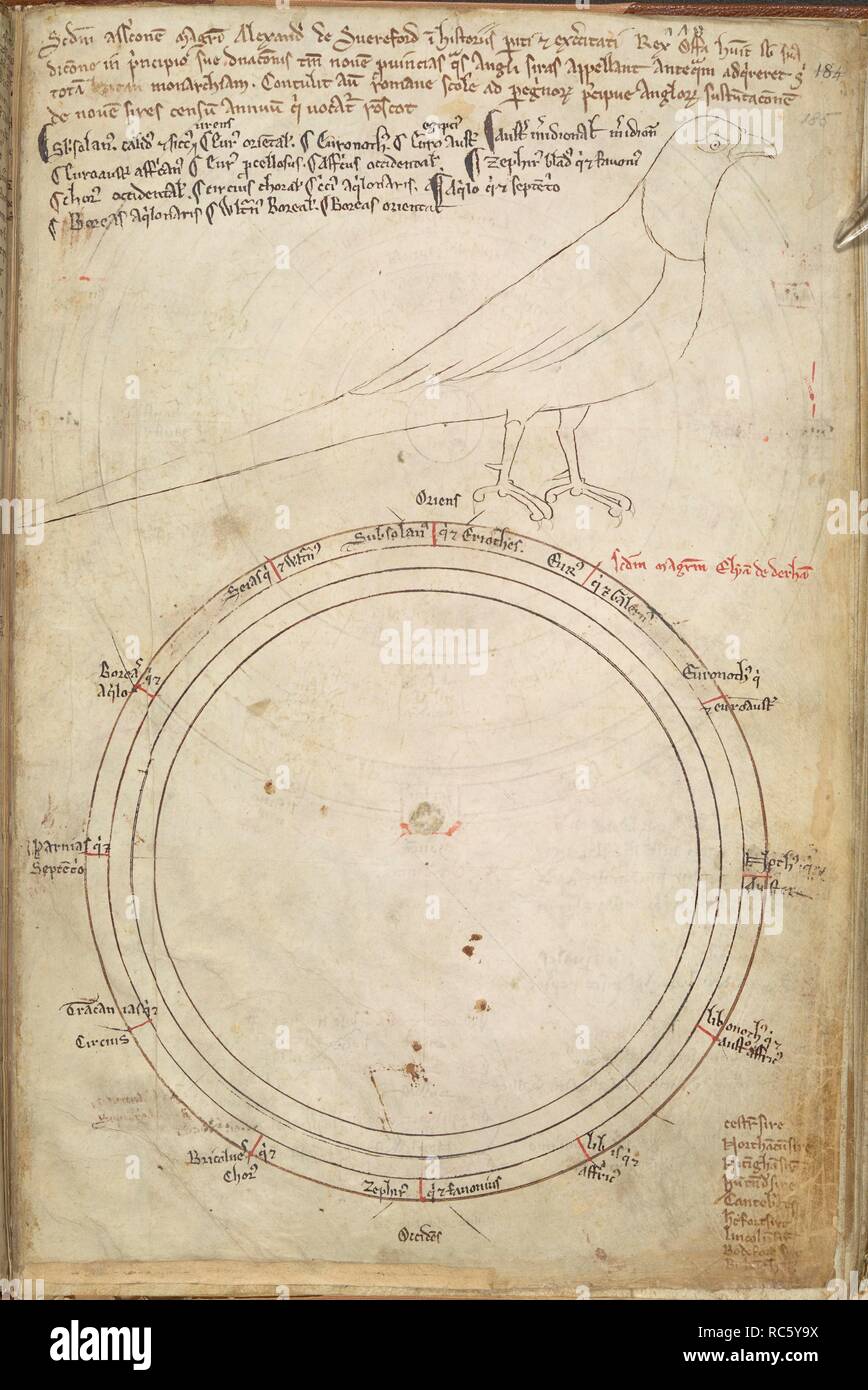 Unfinished drawing of a Diagram of the Winds, with a bird [pheasant ...