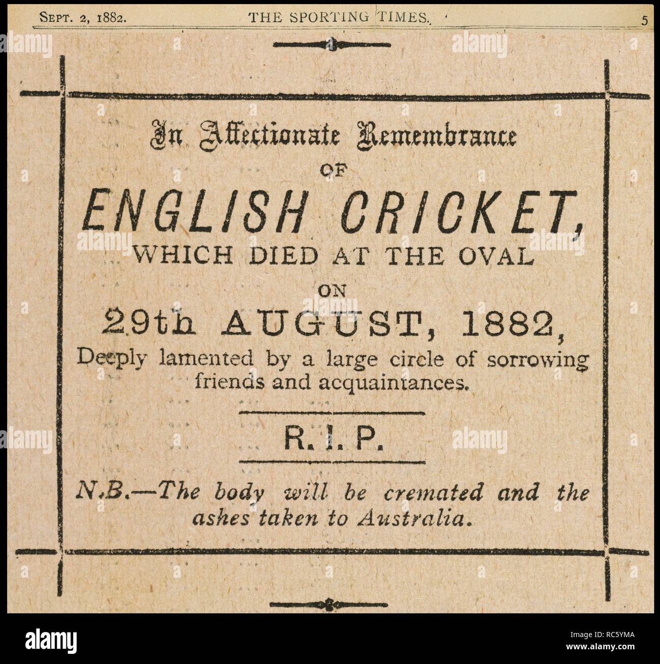 Sporting times the ashes hi-res stock photography and images - Alamy
