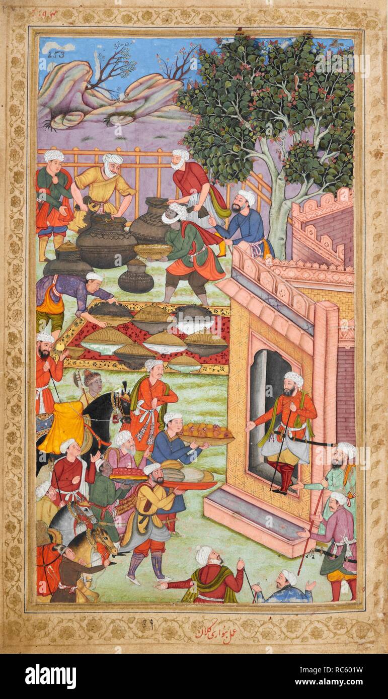 Banquet being prepared for Babur and the Mirzas (1506) (Banwari Kalan ...