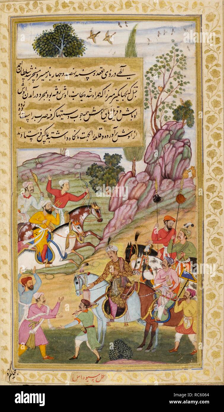 (foreground). Babur greeting Nasir Beg. (background). Sultan Ahmad ...