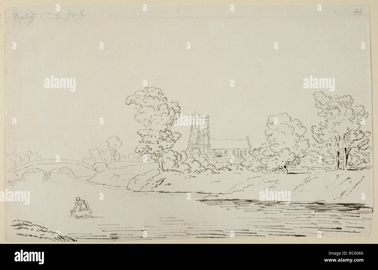 An east view of Croft Bridge and Church, Yorkshire scene drawn by S.H ...