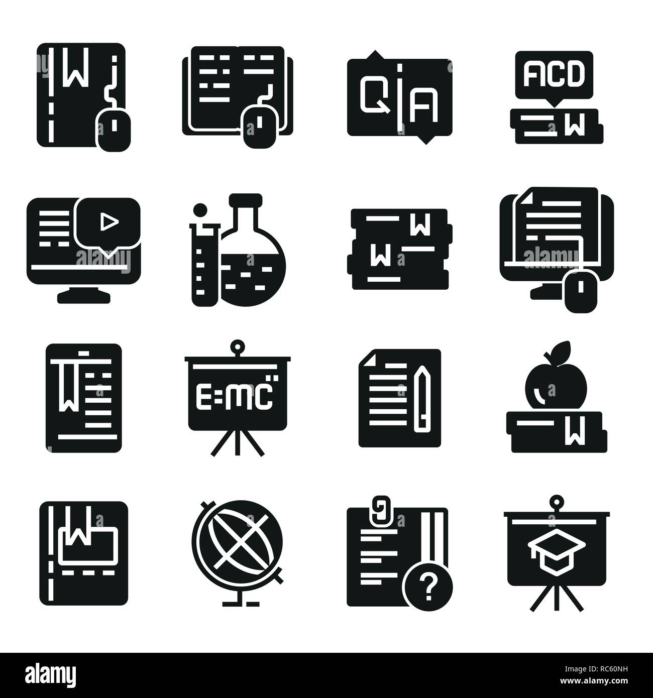 Vector gray Education and stydying set on white background icons Stock ...
