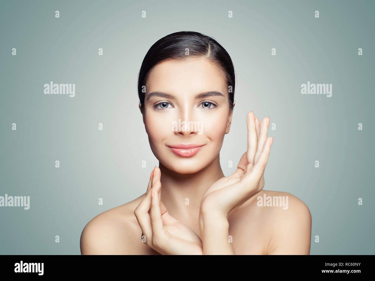 Beautiful Woman Face Spa Model Girl With Clear Skin Portrait Stock