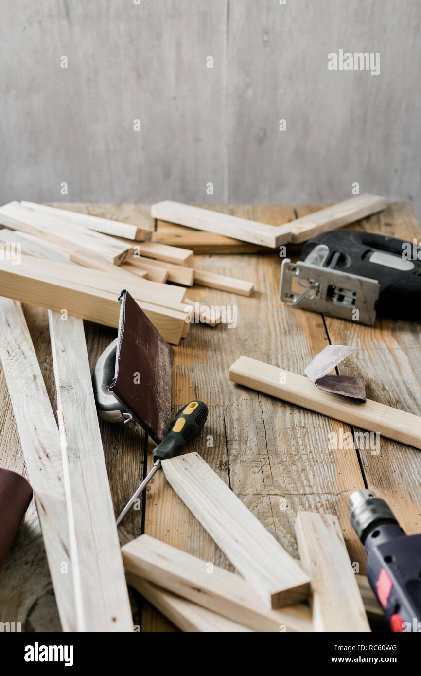 Carpenter workplace in carpentry workshop Stock Photo - Alamy