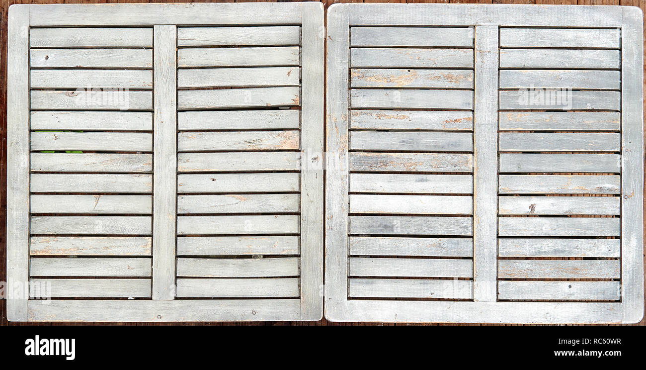 Two rustic wooden garden table view from above Stock Photo - Alamy