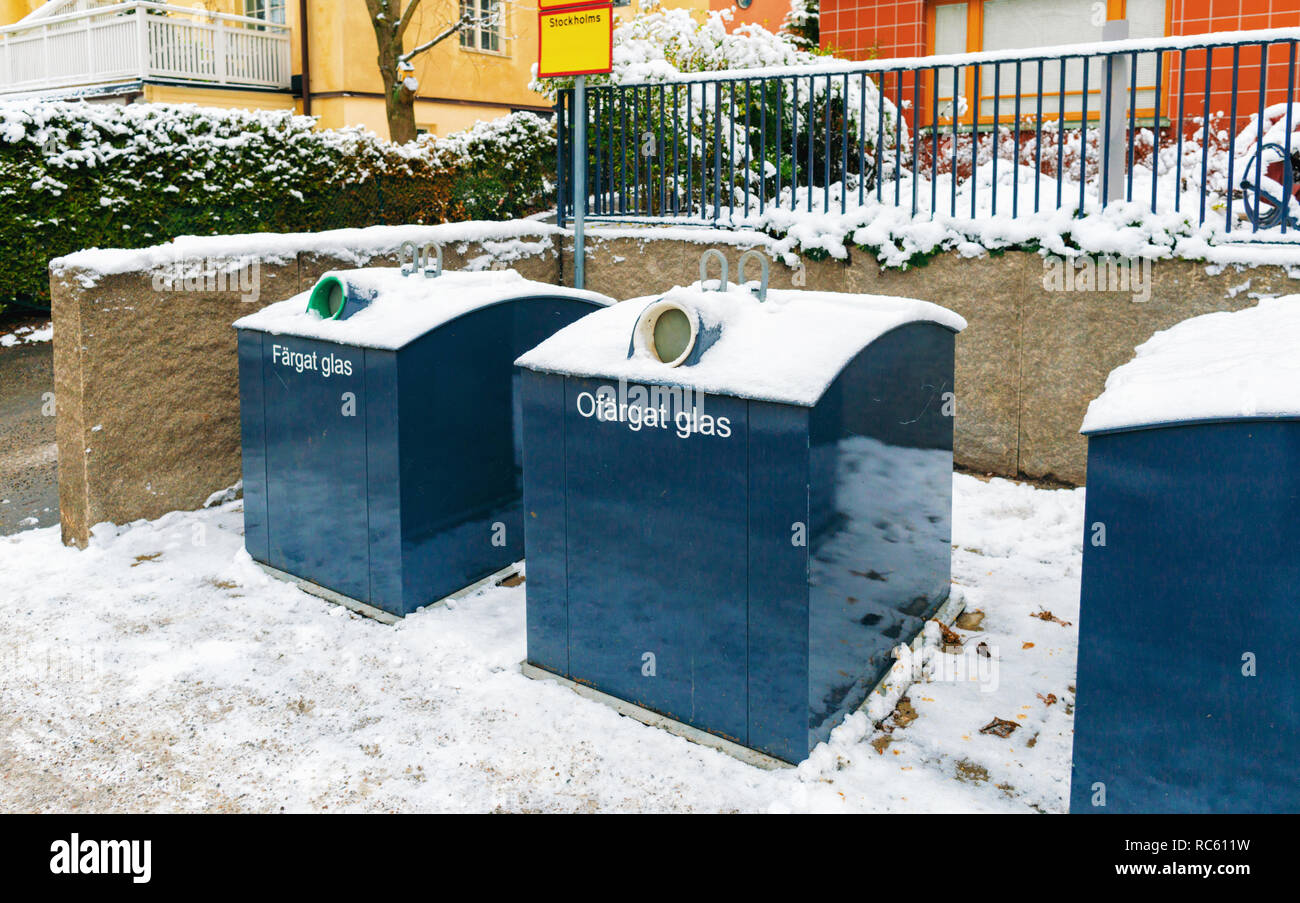Row of sorted trash containers on the street Stock Photo - Alamy