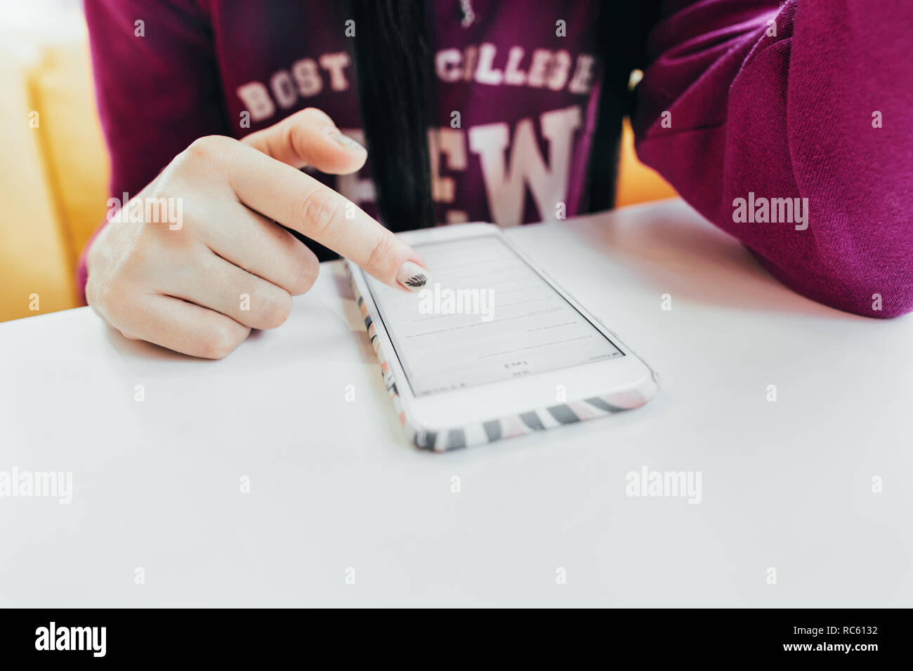 Work Outside Office. Young woman using mobile smartphone sitting in a ...