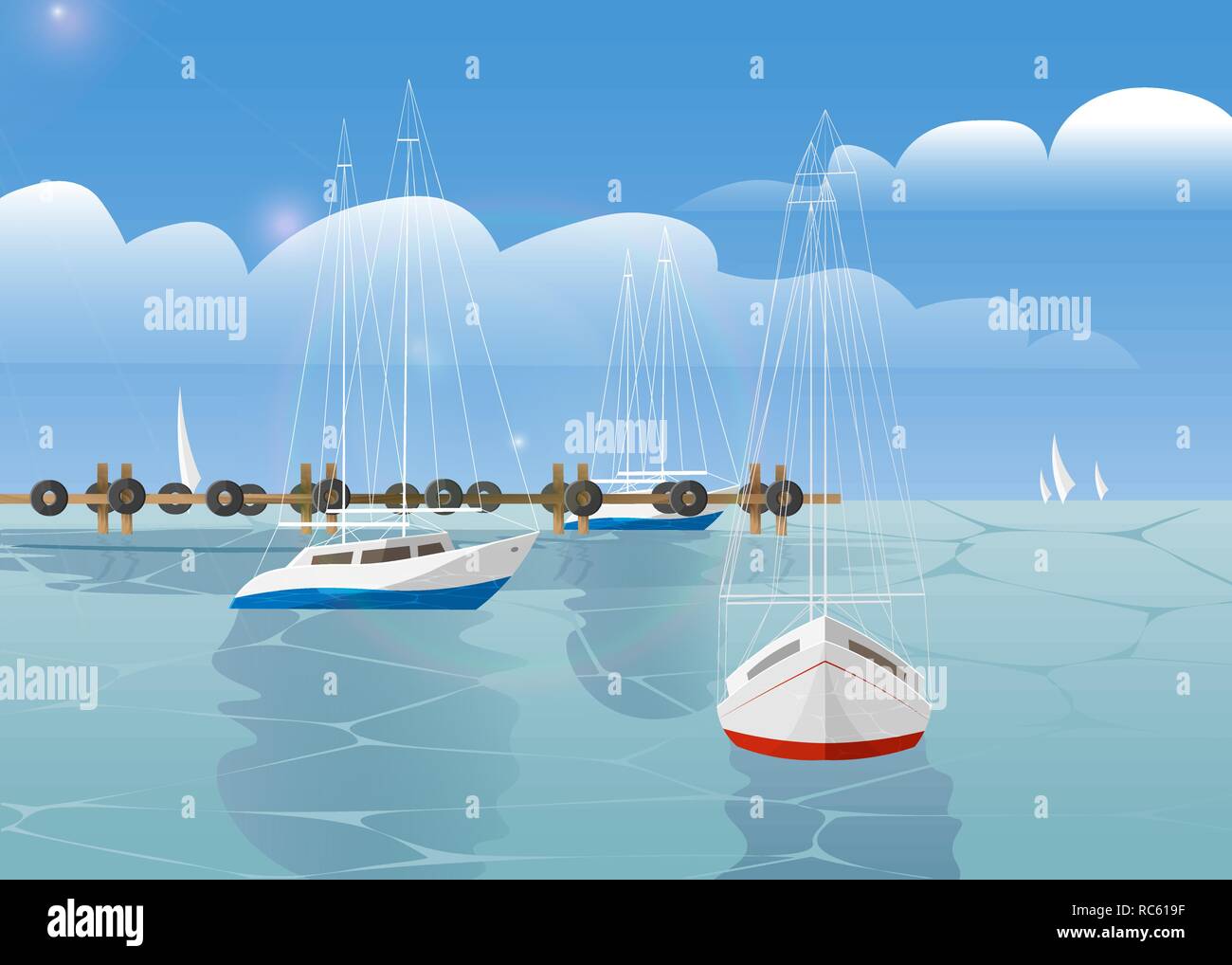 Vector blue sea, sky background and yachts. 10 eps Stock Vector Image ...