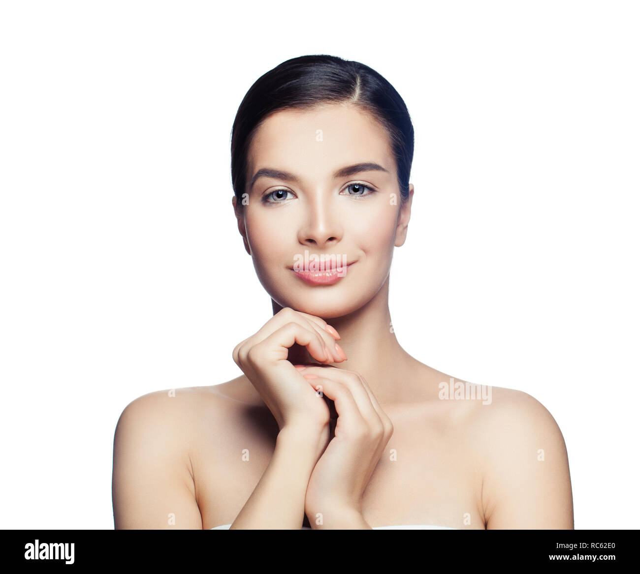 Cute woman isolated on white background. Spa model face. Skincare and ...