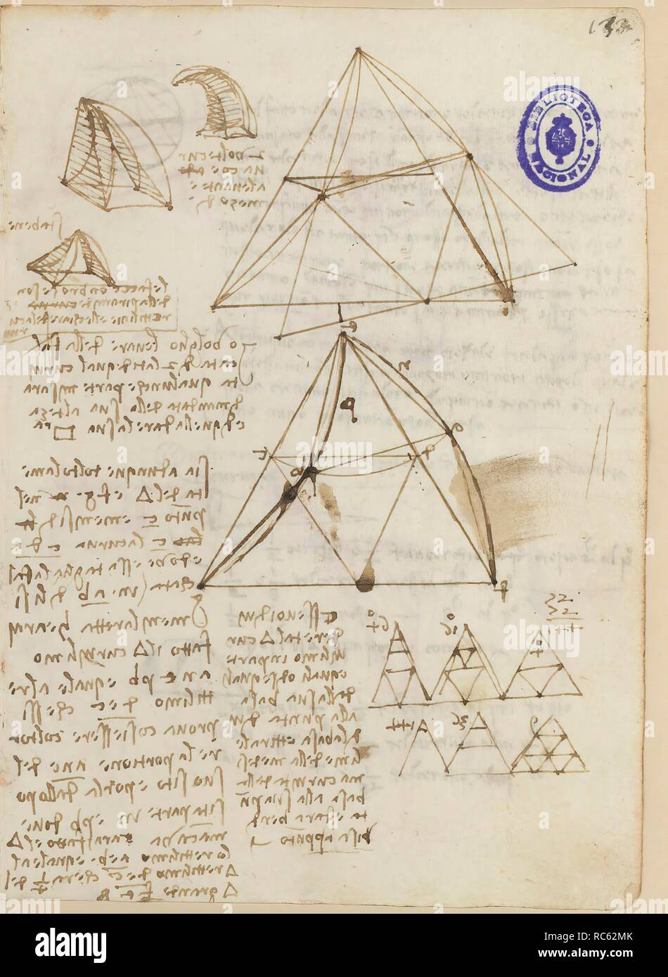 Folio f 133r. Codex Madrid II (Ms. 8936) "Treaty of fortification, statics and geometry". 158 ...