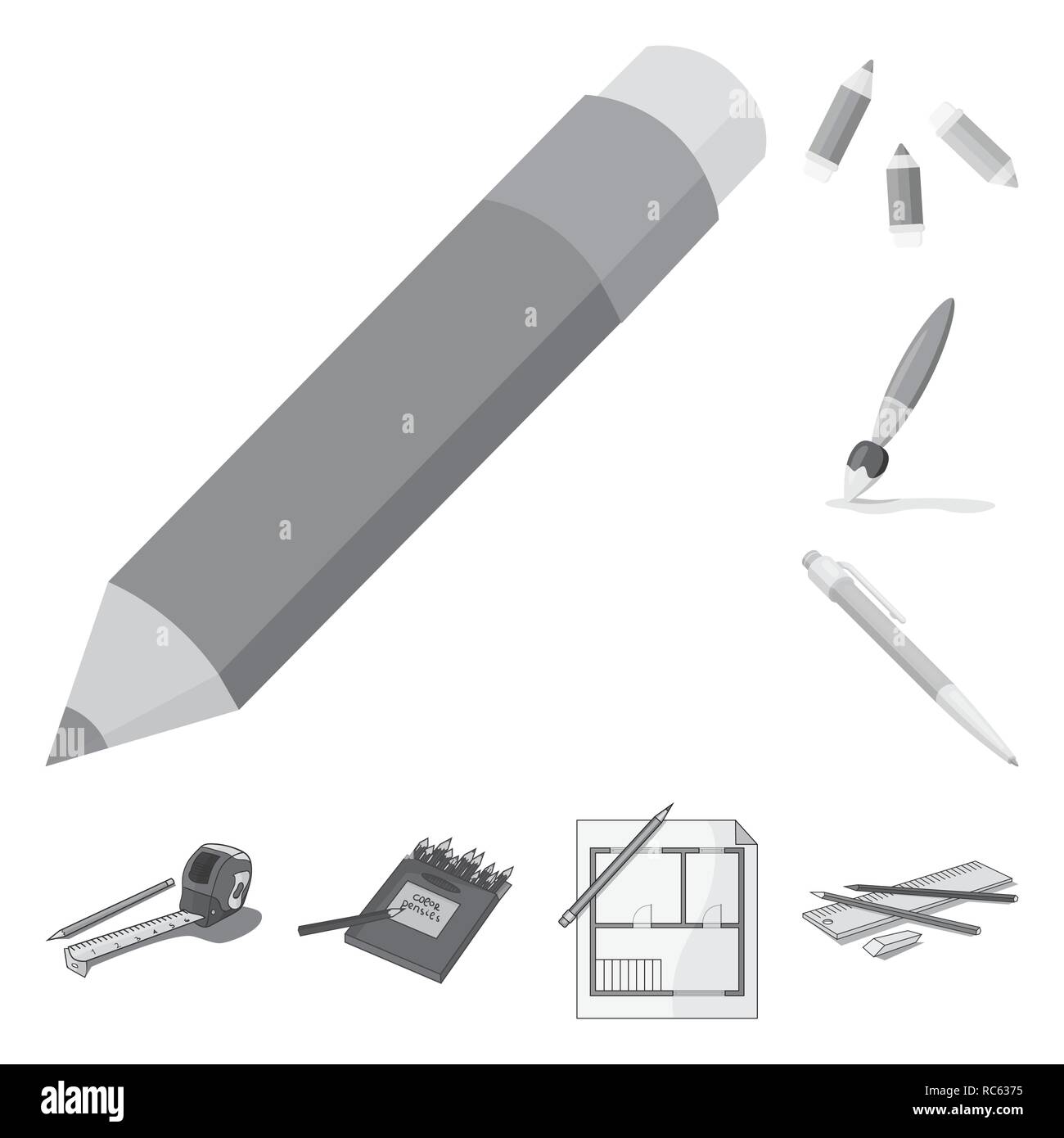 realistic,wood,ruler,paper,pencil,sharpen,draw,color,stationery,sharp ...