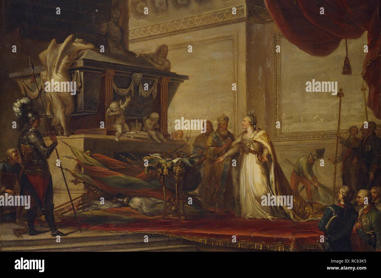 Catherine II laying the trophies of the Battle of Chesma on the tomb of ...