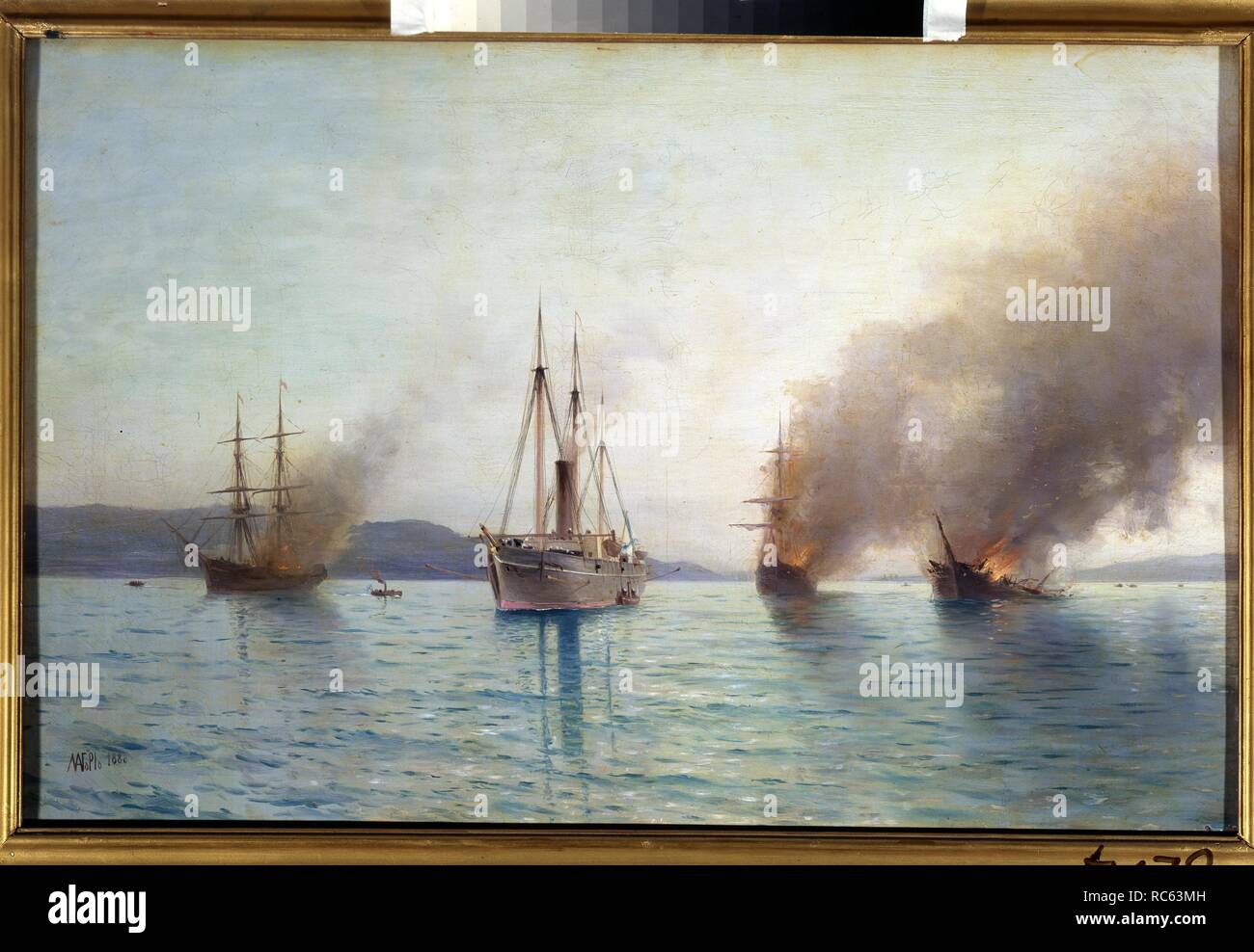 Russian torpedo boat tender Grand Duke Konstantin destroying the ...
