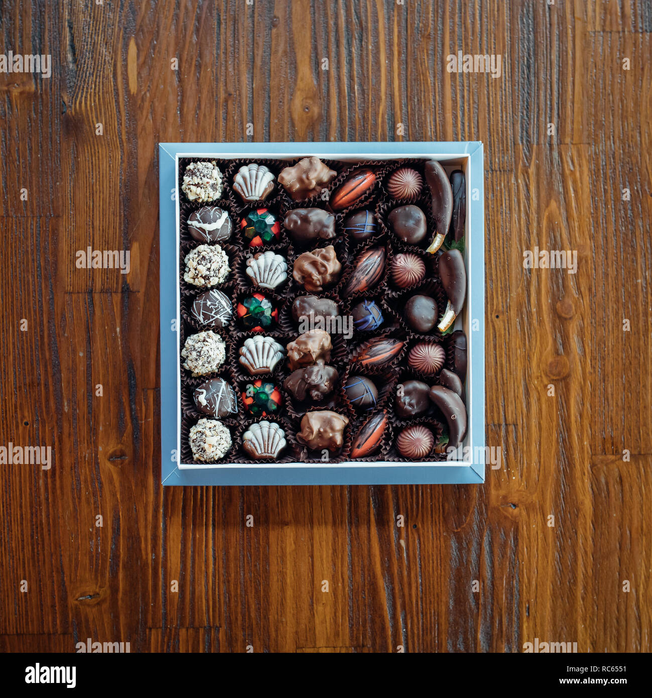 Handmade chocolates or candies in the box. This chocolate gift are ...