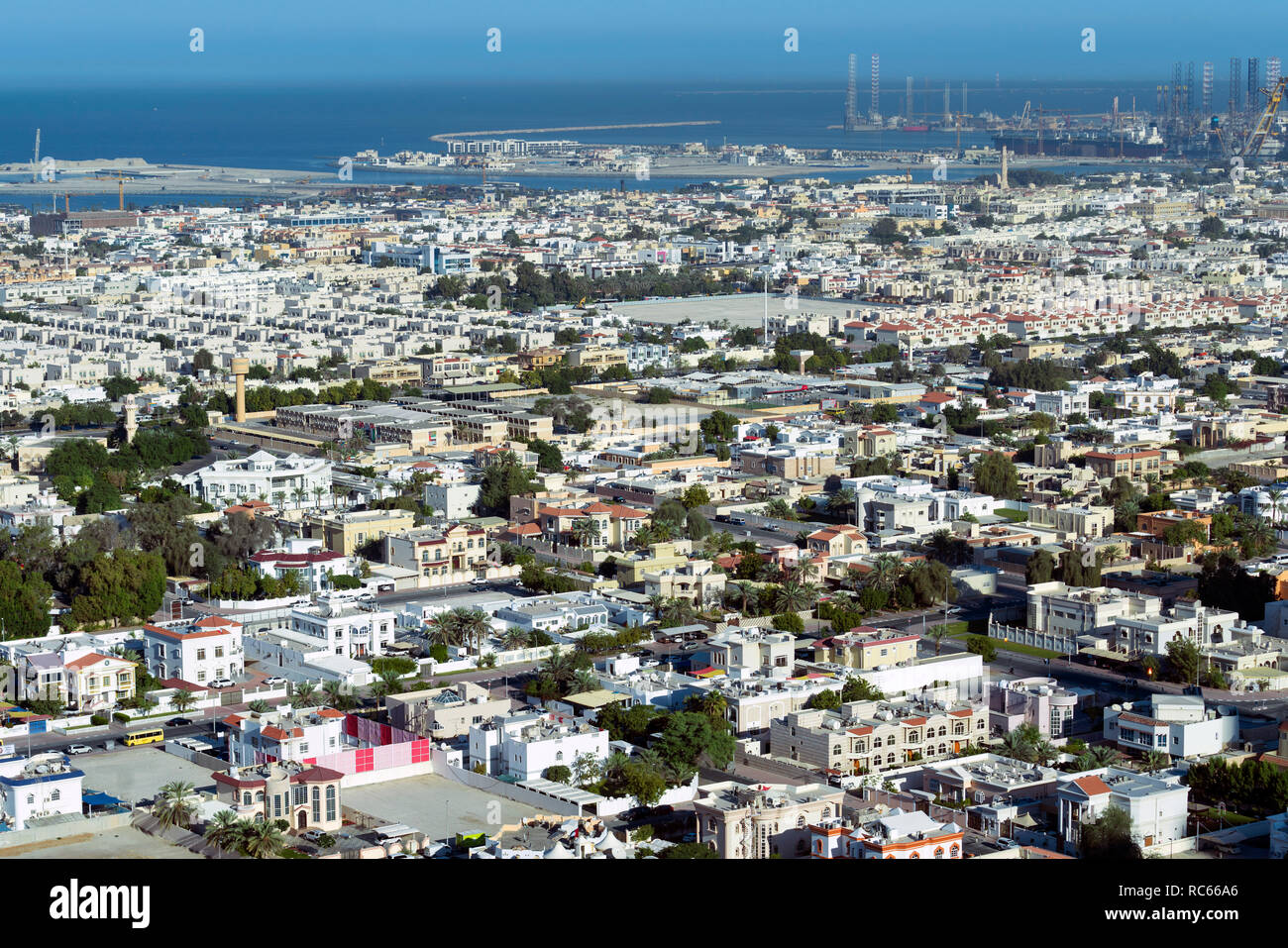 Elevated view over old city of Satwa in Dubai, united Arab Emirates ...