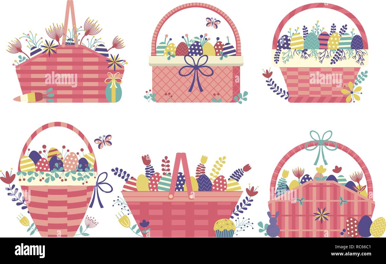 Cartoon Easter Baskets with Eggs Stock Vector Image & Art - Alamy