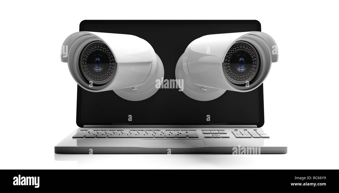 Security Camera CCTV. Surveillance cams on a computer laptop screen ...