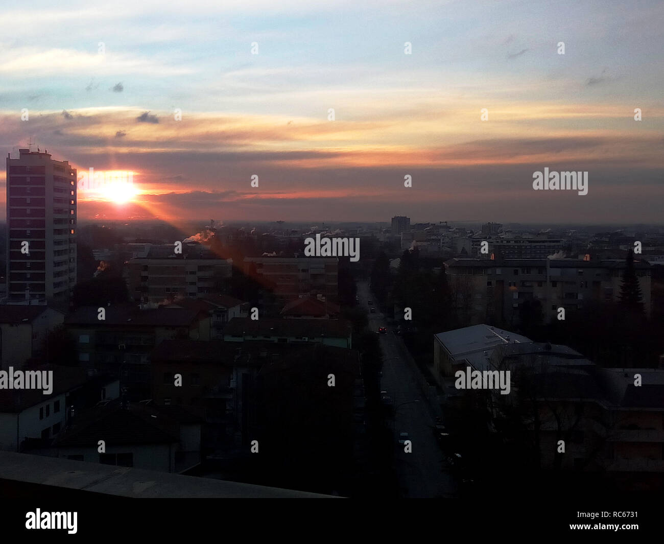 Panoramic view of Pordenone (Italy) in sunset time - Photography Stock ...