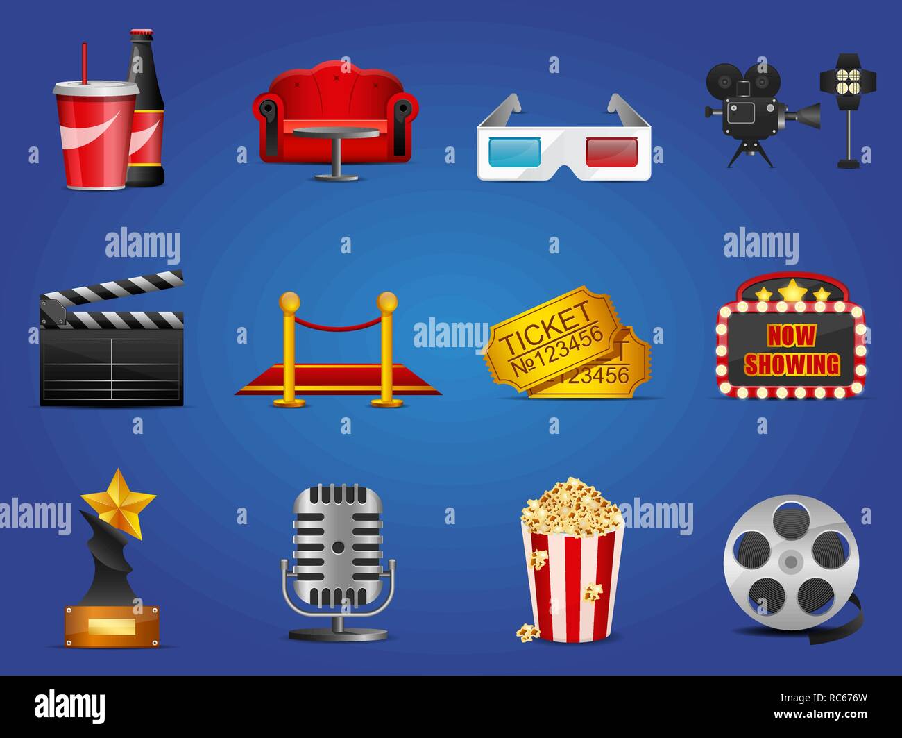 Set of cinema theater and movie icons for mobile app or decor Stock ...