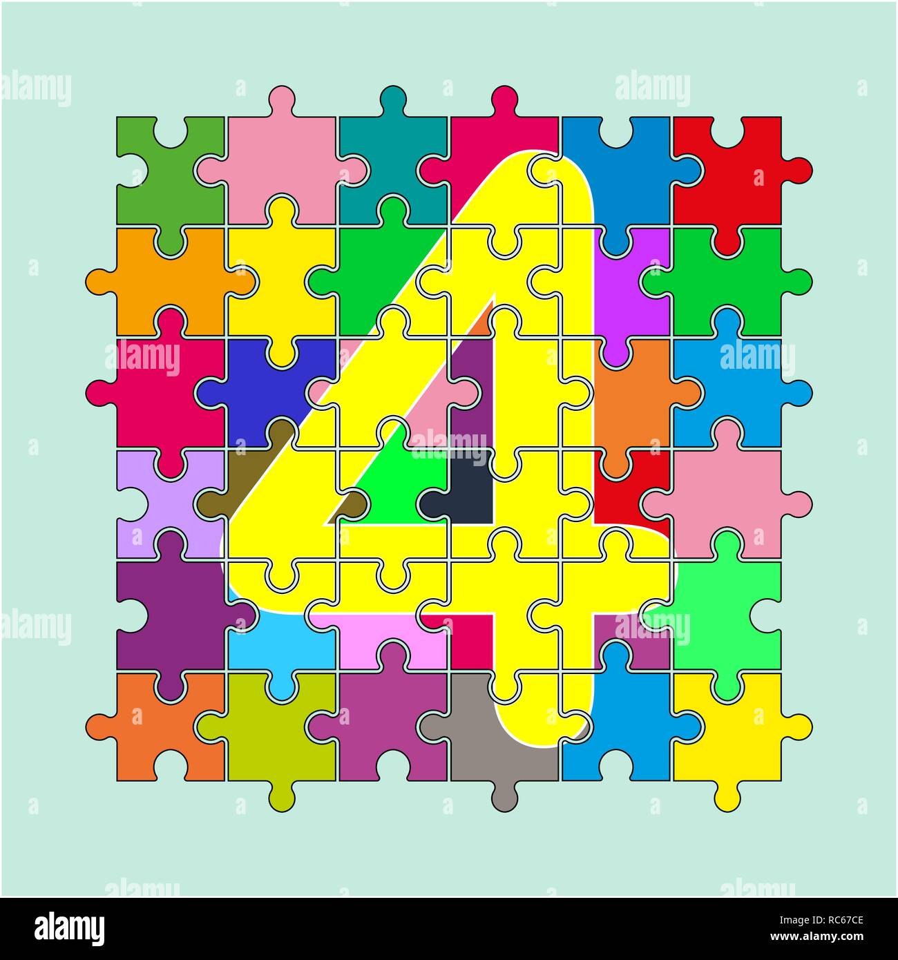 number 4 is composed of pieces of multi-colored puzzles Stock Vector ...