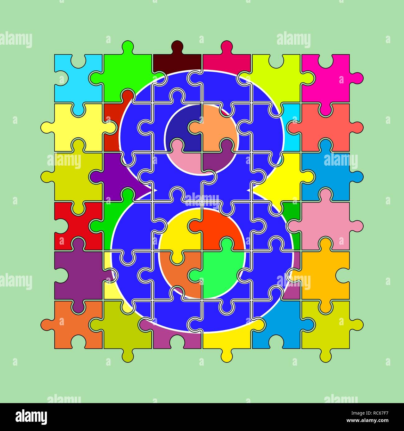 number 8 is composed of pieces of multi-colored puzzles Stock Vector ...