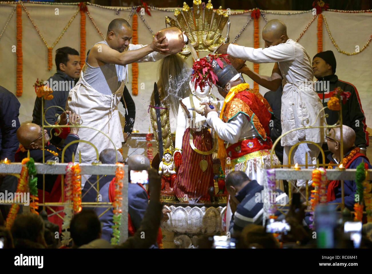 Kathmandu, Nepal. 14th Jan, 2019. Nepalese Buddhist priest seen ...