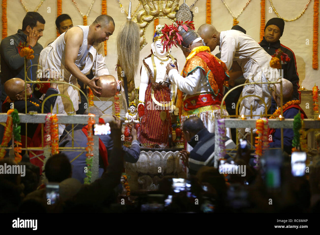Kathmandu, Nepal. 14th Jan, 2019. Nepalese Buddhist priest seen ...
