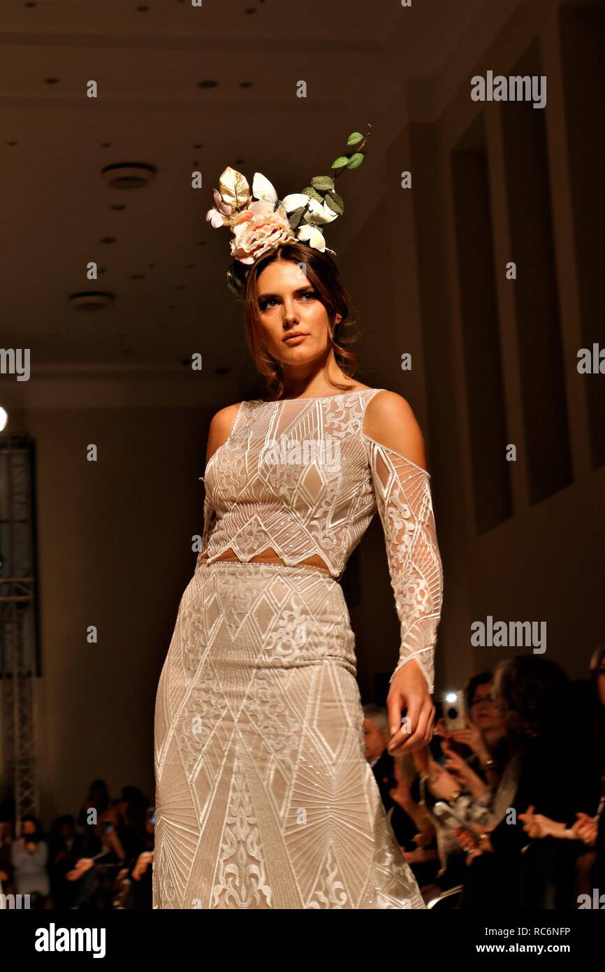 January 13, 2019 - Athens, Greece - A model wears a creation wedding ...