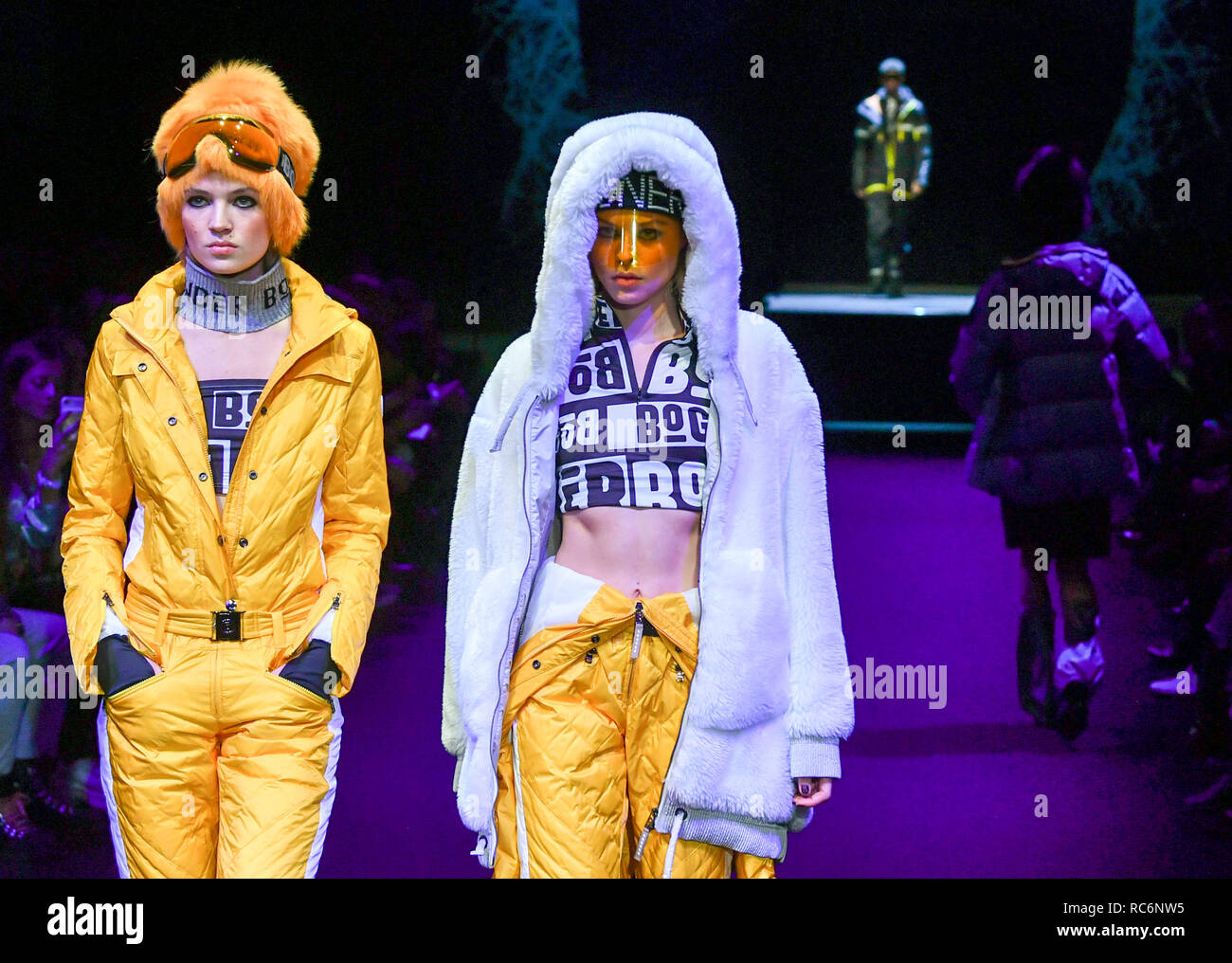 Berlin, Germany. 14th Jan, 2019. Models show creations of the label ...