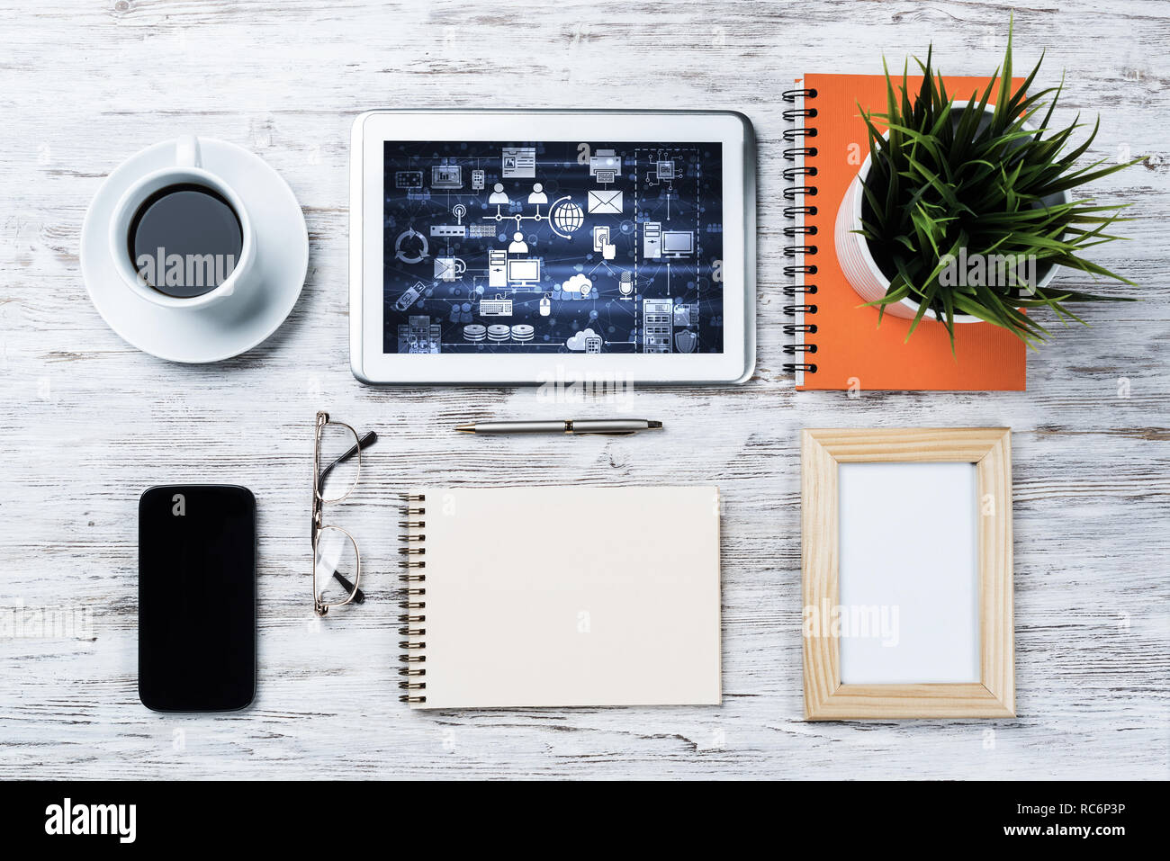 Business still life concept with office stuff on wooden table Stock ...