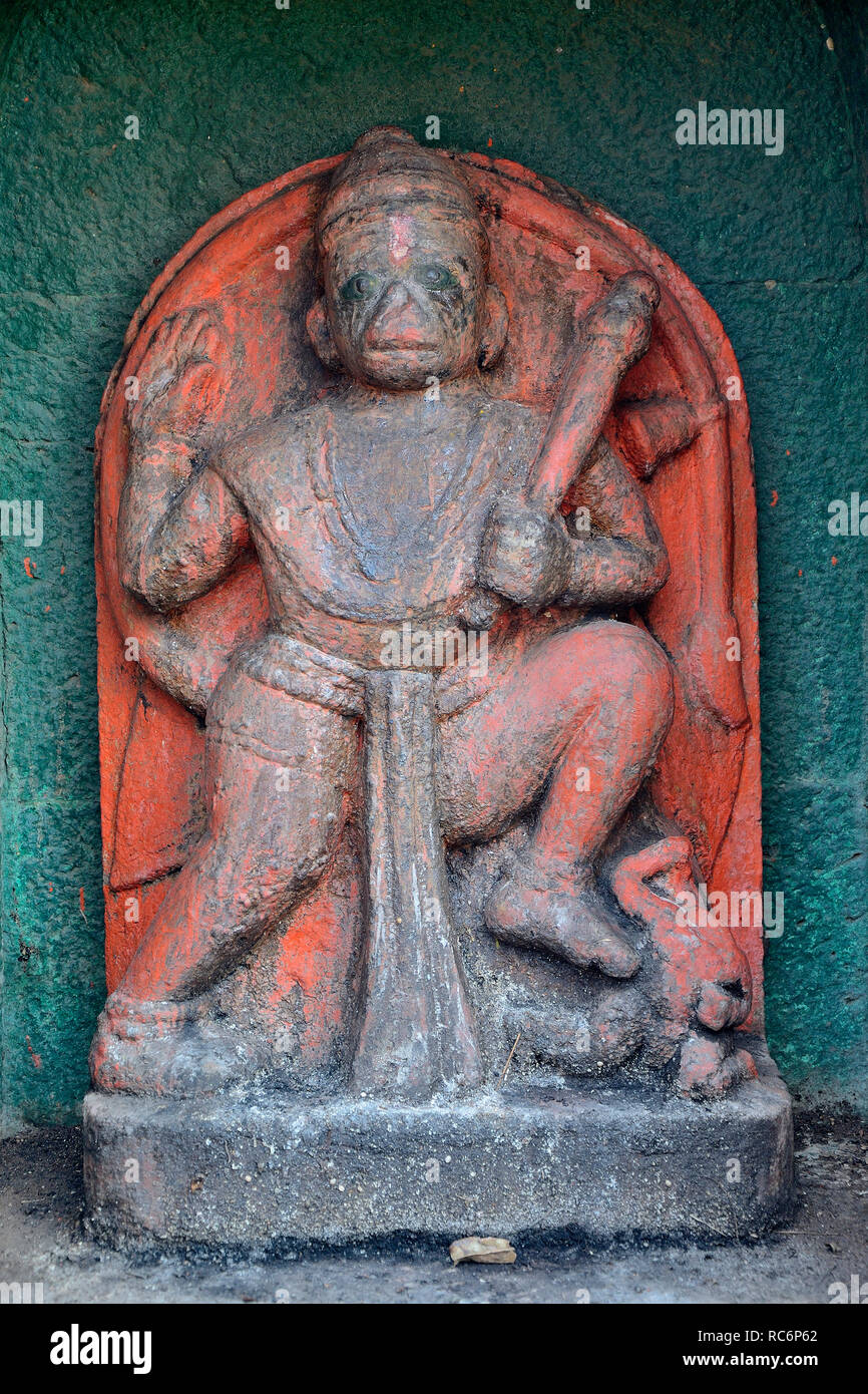 Small idol of Lord Hanuman on the steps at the back of Someshwar temple ...
